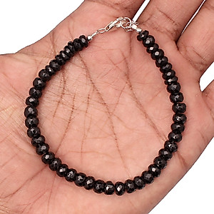 A&M GEMS & JEWELS A&M Black Spinel Faceted Rondell Gemstone Beaded Bracelet, Unique Black Spinel Gemstone Bracelet Jewelry for Women's (7.25)