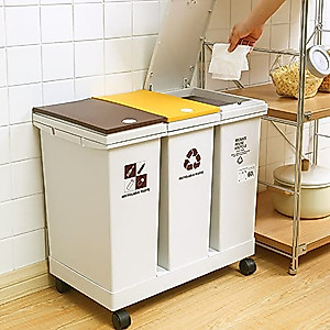 MYOYAY 3 Compartment Trash Can Garbage Cans with Recycling Bin Triple Trash Can 16 Gallon/3x20L Kitchen Trash Can 3 Compartment for Kitchen,Bathroom, Living Room