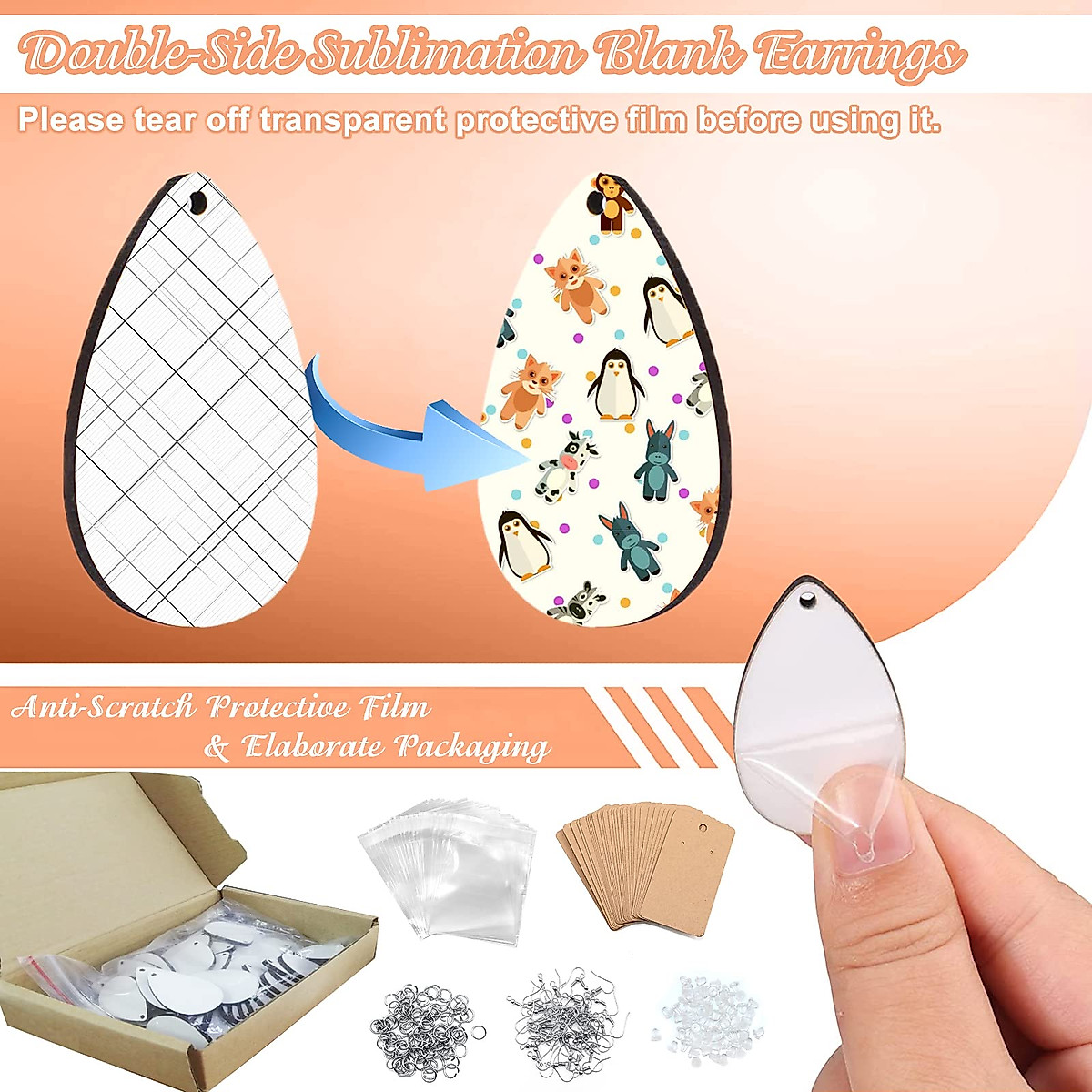 ZOCONE 60 Pcs Sublimation Earrings Blank Bulk, Sublimation Printing Earrings Unfinished Rectangular Heat Transfer Earring Pendant with Earring Hooks Cardboard Bags for Women DIY Earring (Teardrop)