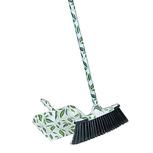 Superio Broom and Dustpan Set Leaf Design Print, Durable Home and Kitchen Broom With A Matching Dust Pan, Durable Material Heavy Duty