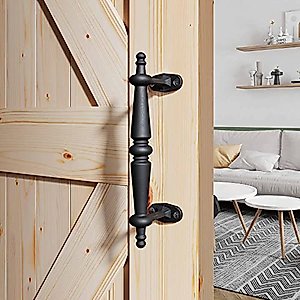 EaseLife 9" Barn Door Pull Handle,Rustic Black Cast Iron Grab,Easy Install