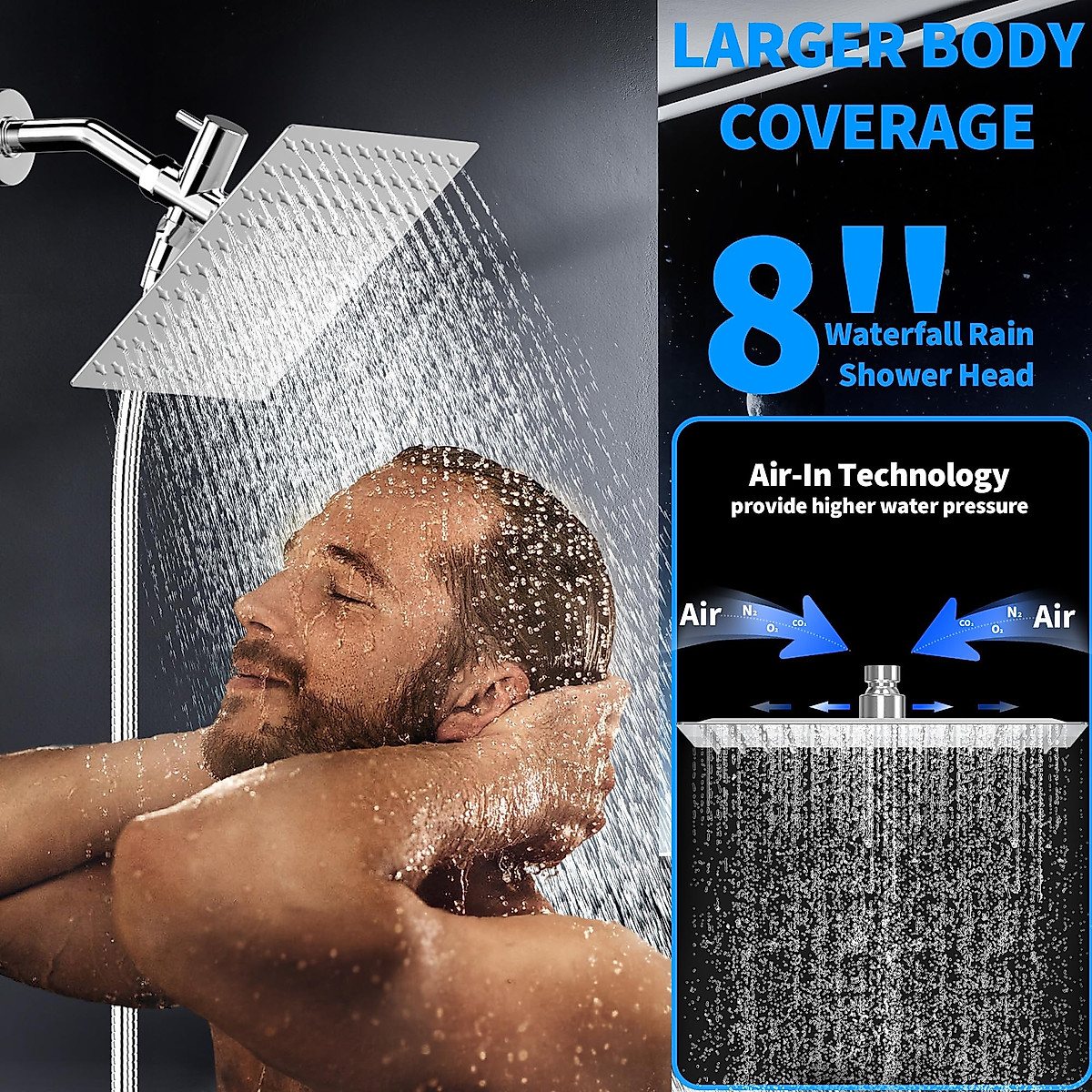 Cirtek Shower Head, 8" Rain Shower Heads with Handheld Spray Combo, High Pressure Hand Held Showerhead with Hose, Rainfall Shower Head with Built-in Power Jet to Clean Bathroom/Tub/Pet, Chrome