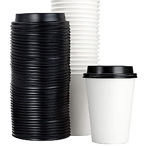 White 12 Oz Paper Coffee Cups With Recyclable Dome Lids, 100 Pk. BPA Free Disposable Drink Cup Set for Serving Hot Tea and Lattes at Kiosks, Shops, Cafes, or Concession Stand