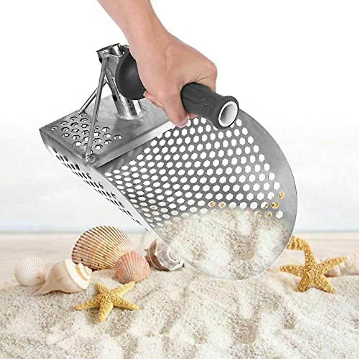 Jkapagzy Stainless Steel Sand Scoop Sifter Metal Detector Accessories with Handle,Folding Shovel Spade Garden Camping Tool Outdoor