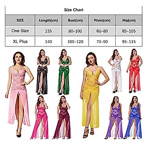 LINGERLOVE Women's Floral Lace Plus Size Babydoll Lingerie Set Sexy Split Maxi Long Nightgown Dress Black