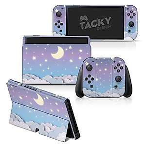 Tacky Design Purple Clouds Skin Compatible with Nintendo Switch OLED Skin Wrap Cover, Cute Moon Skin for Nintendo Switch OLED Stickers, Premium Vinyl 3M Full Wrap Decal