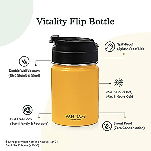VAHDAM, Coffee Travel Mug, Stainless Steel Tumbler (8.8oz/260ml) Yellow | Vacuum Insulated Coffee Mug Double Wall | Sweat-proof Sipper Tumbler with Lid for Hot and Cold Drinks | Sports Tumbler