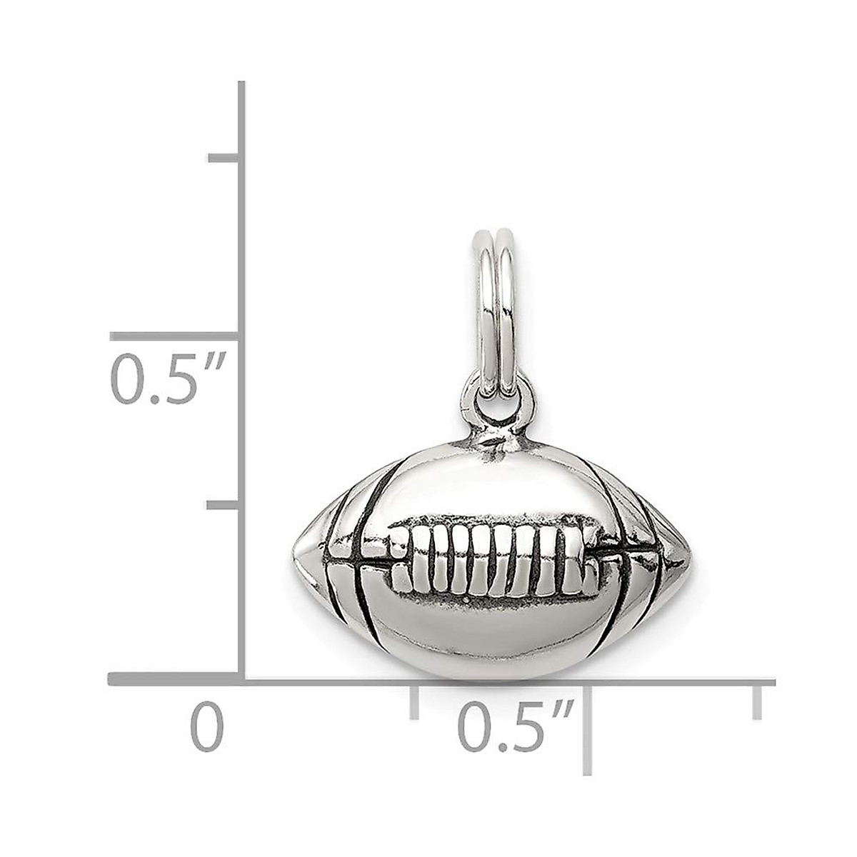 Solid 925 Sterling Silver Antiqued-Style Football Pendant Charm (15mm x 15mm)