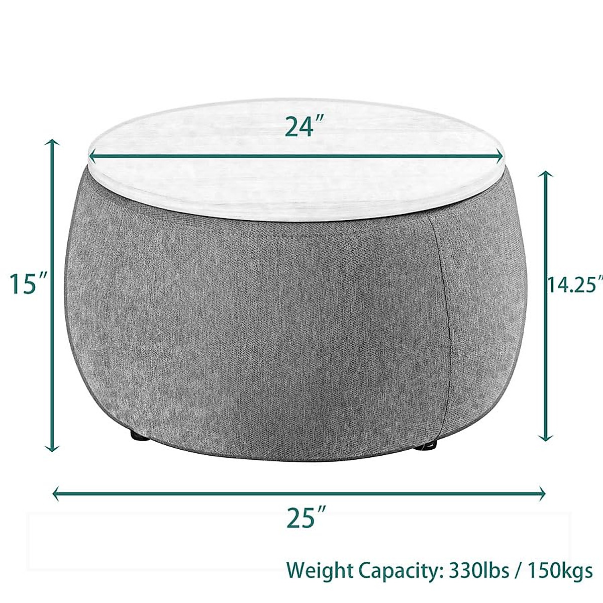 Morden Fort Ottoman Round Storage Coffee Table with Wooden Lid for Living Room, Circle 26" Ottoman, Black