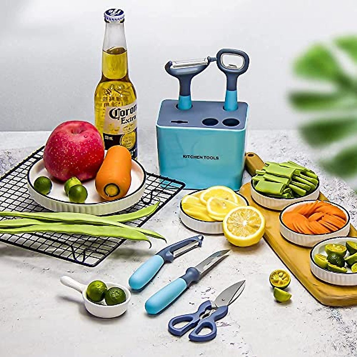 COOK A FUTURE 6-Piece Kitchen Paring Knife Set, Includes 2 Paring Knives, 1 Corkscrew, 1 Fruit Knife, 1 Scissors And 1 Storage Base, Which Can Be Used For Peeling And Cutting Fruits And Vegetables