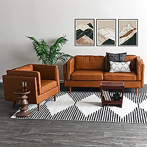 Creative Co-Op Atley High Sided Sofas, Vegan Cognac Leather