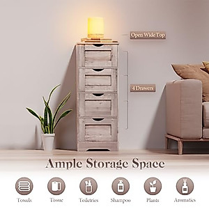 Gecheer Free-Standing Cabinet Wooden Floor Storage Organizer Tall Storage for Bathroom, Living Room with 4 Drawers and 1 Adjustable Shelf