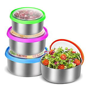 Betinyar 4pcs Stainless Steel Containers with Lids, Leak Proof Stainless Steel Food Storage, Prep Containers Metal Lunch Container for Office