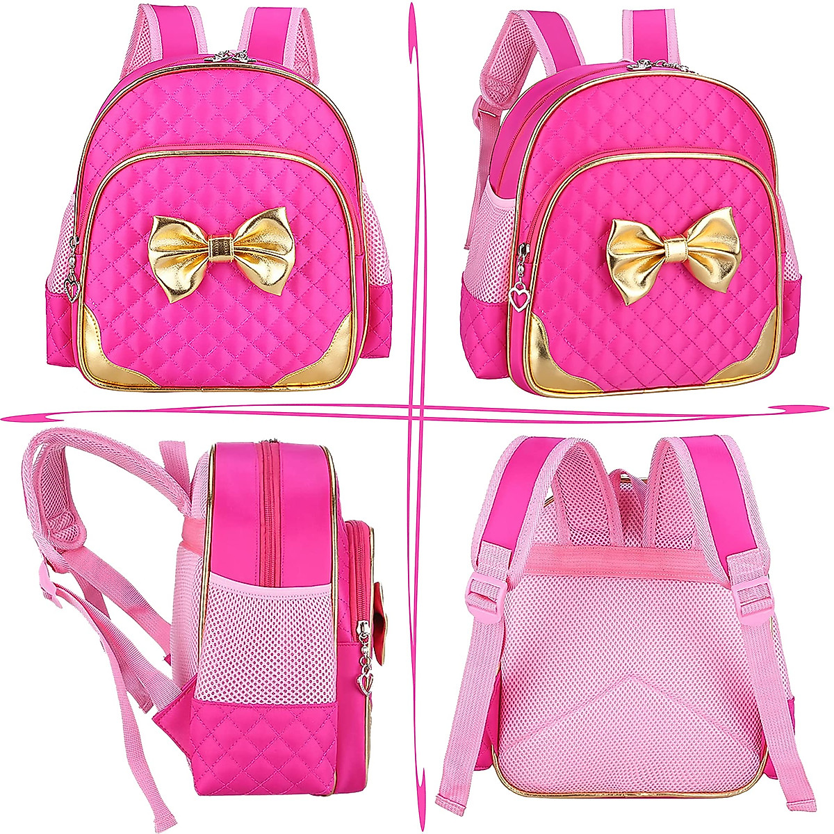 Mysticbags Toddler Preschool Bag Kindergarten Kids Backpack for Little Girls 11 inches (Rose red)