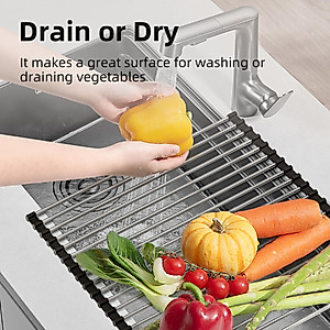 NEZUIBAN Dish Drying Rack with Roll Up and Over Sink for Kitchen,17.2"x11.8",Black