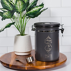 Extra Large 38oz Beans / 35oz Grounds Coffee Canister - Coffee Storage Container Tea Flour, Airtight Stainless Steel with Date Dial Release Valve Spoon