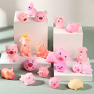 18 Pcs Rubber Pig Bath Toys Cute Rubber Piggy Bath Toy Tiny Pig Bathtub Toys Mini Pink Pigs Preschool Bath Toys Float Squeak Toys Birthday Gift for Shower Pool Beach Party Decorations