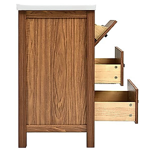 Poeyleja 24'' Bathroom Vanity with Ceramic Basin Sink, Modern Bathroom Storage Cabinet with 3 Drawers, Freestanding Bathroom Vanity Cabinet with Single Sink Natural Wood 24.4 * 18.3 * 33.8