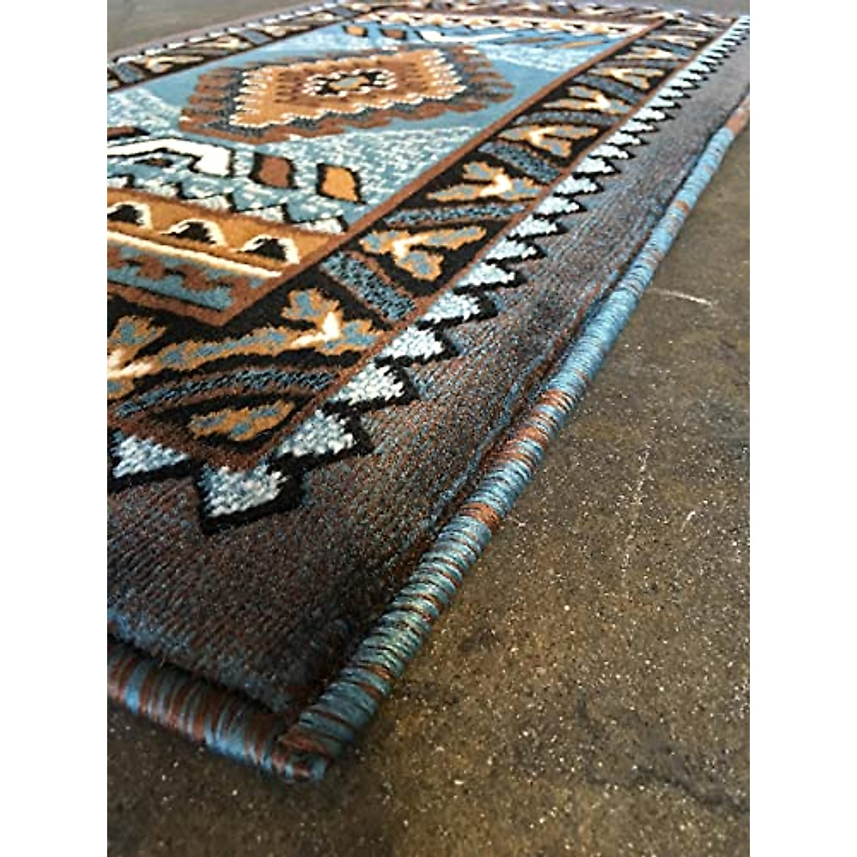 Southwest Native American Doorway Mat Area Rug Blue & Brown Design D143 (2 feet X 3 feet 4 inches)