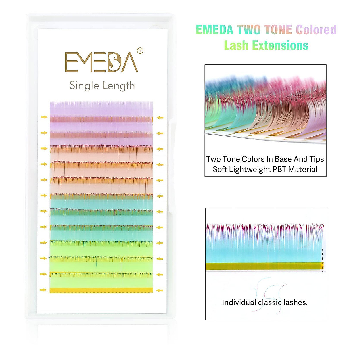 Colored Lash Extensions Pink Blue Purple Green 4 Color Individual Classic Colored Lashes Extension Halloween Two Tone Ombre Color Eyelash Extensions (0.07mm D Curl 16mm)