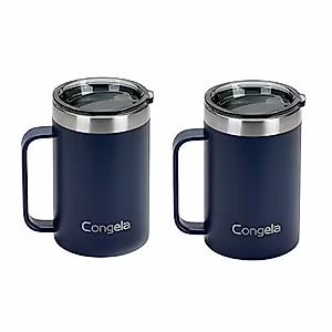 Congela 18oz stainless steel coffee mug, vacuum insulated coffee travel mugs set with Big handle, large capacity cups with BPA free clear lid(Navy,18oz X 2Pack)