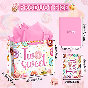 Two Sweet Birthday Gift Bags for Baby Girl Gift Bags with Card and Tissue Paper Two Sweet Donut Ice Cream Gifts Bags with Handles-Big Wrapping Paper Bags 2nd Birthday Baby Shower Party Supplies