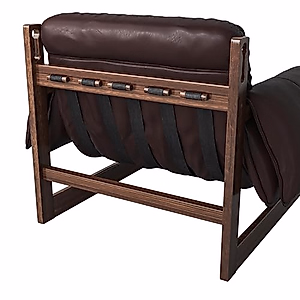 PQXM Oil Wax Leather Accent Chair, 33.5" W Solid Wood Upholstered Accent Chair for Living Room, Bedroom, Lounge, Balcony (Dark Olive)