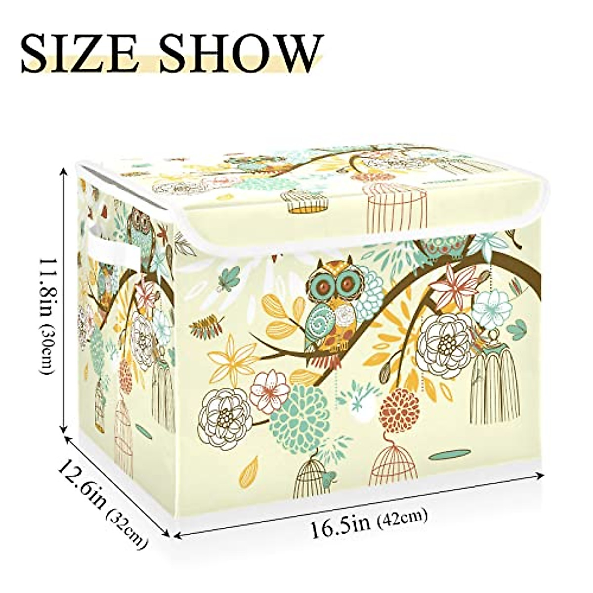 innewgogo Owl Autumn Floral Storage Bins with Lids for Organizing Foldable Storage Box With Lid with Handles Oxford Cloth Storage Cube Box for Pets Toys