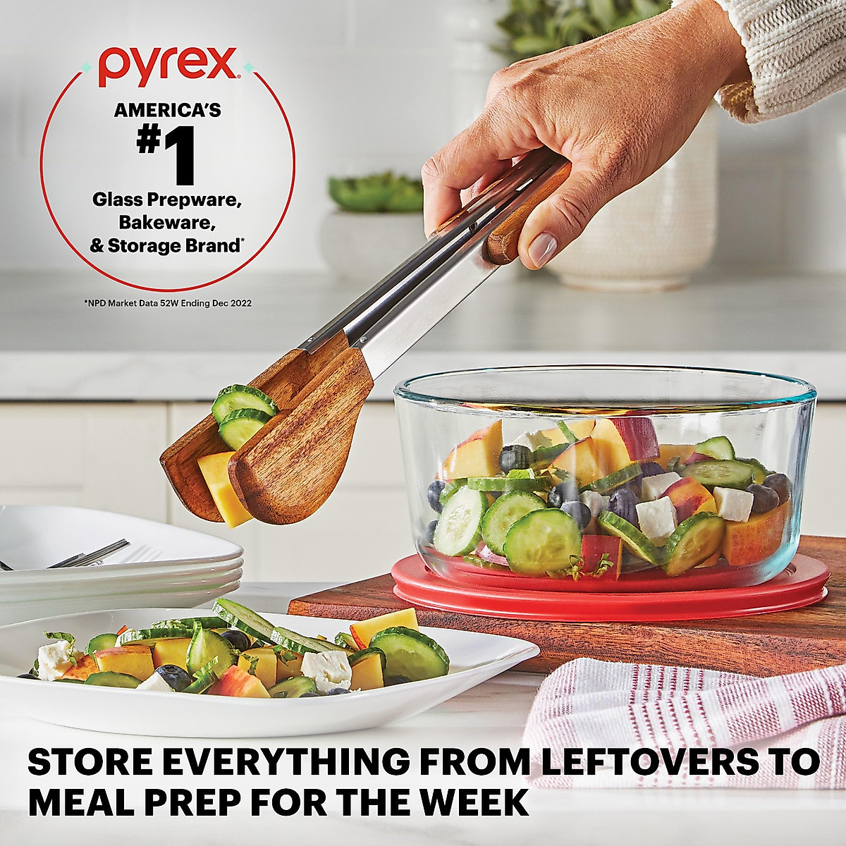 Pyrex Simply Store 18-Pc Glass Food Storage Containers Set, Round & Rectangle Glass Storage Containers with Lid, BPA-Free Lids, Non-Pourous Glass, Dishwasher, Microwave, Fridge and Freezer Safe