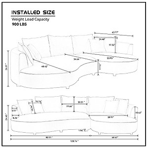 Luxury 2-Piece Right Facing Cloud Sectional Sofa for Living Room, Oversized L-Shaped Convertible Eco-Leather Upholstered Couch Leisure Curved Sleeper Sofa&Couch W/Left Chaise Daybed &7 Pillows