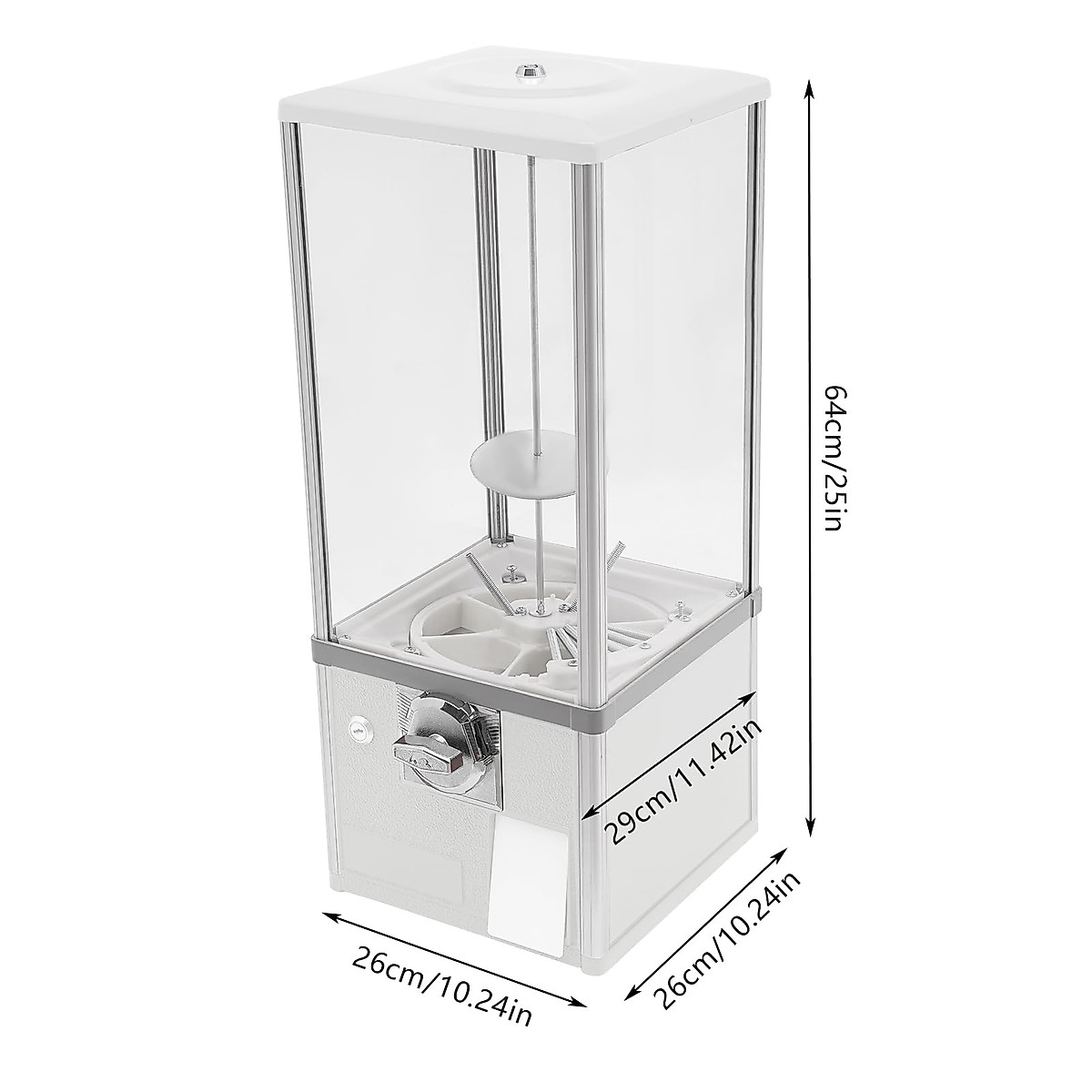 Silencear Vending Machine, 10.24”x10.24”x25.2” Commercial Gumball Vending Machine Gumball Bank Easy Installation Toy Vending Machine for Retail Stores, Amusement Parks, 25 Cents Only (White)