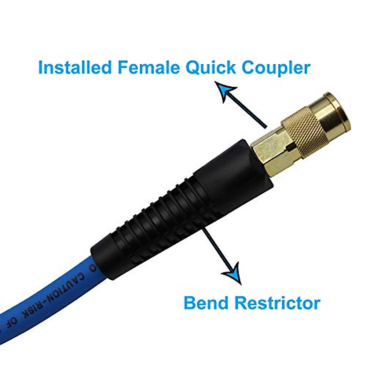 YOTOO Hybrid Lead-in Air Hose 3/8-Inch by 10-Feet 300 PSI Heavy Duty, Lightweight, Kink Resistant, All-Weather Flexibility with 1/4-Inch Brass Male Fittings, Bend Restrictors, Blue