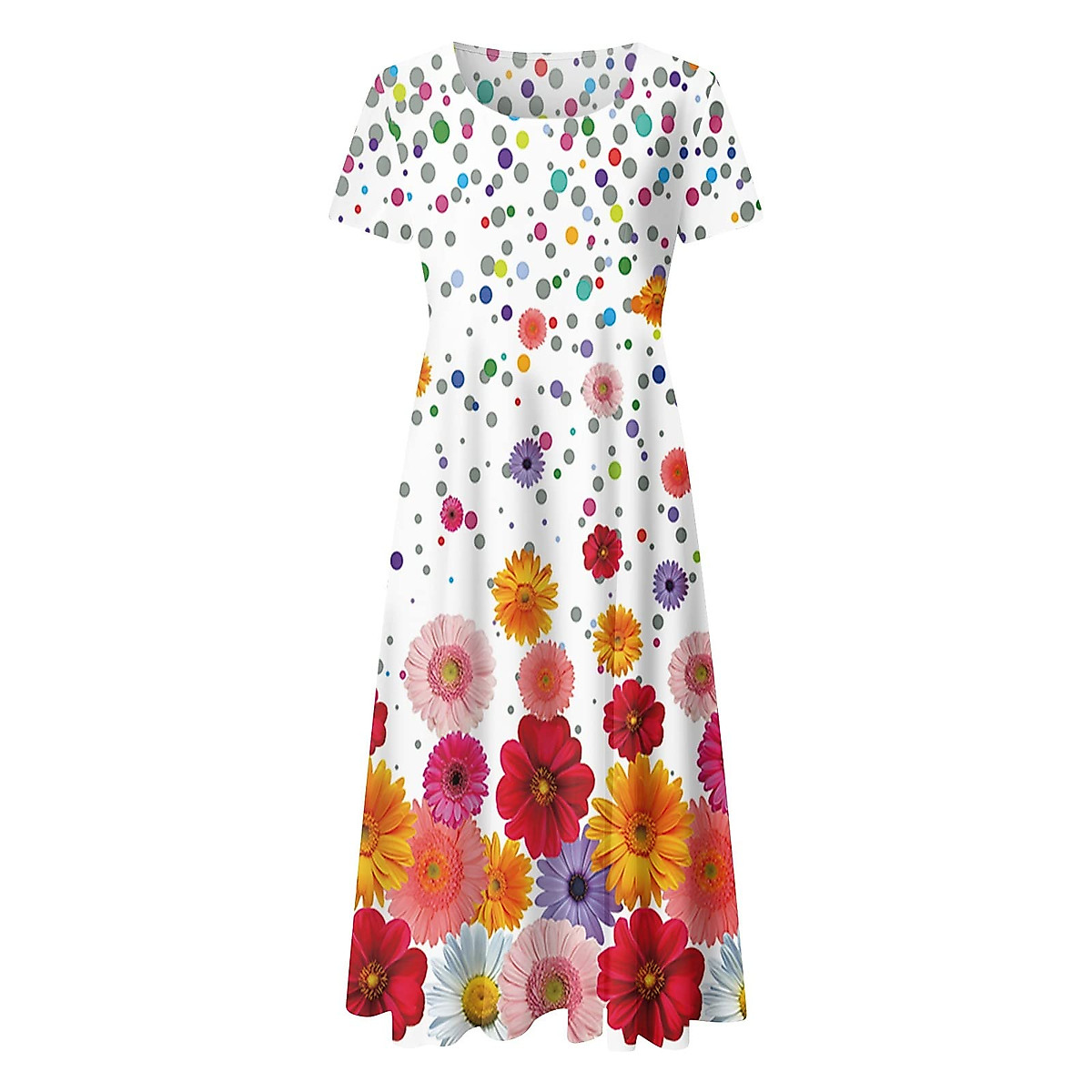 Office Dresses for Women for Work A Line Swing Casual Short Mini Dress Polka Dot Print Ruffle Short Sleeve Dress