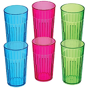 Arrow Home Products 6 oz Rainbow Plastic Tumblers, Set of 6 - Made in the USA, BPA Free Plastic - Break-Resistant Plastic Drinking Glasses for Indoor & Outdoor Use - Dishwasher Safe, Assorted Colors