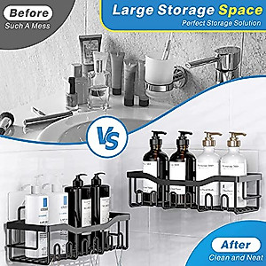 Shower Caddy 5 Pack, Bathroom Organizer Upgraded Stronger Adhesive Shower Shelf Stainless Steel Large Storage No Drilling Rustproof Wall Mounted Shower Racks for Inside Shower Kitchen Dorm Black