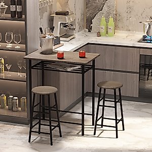 Weehom Bar Table with 2 Bar Stools, Pub Dining Table Set, Kitchen Counter Height Table with Bar Chairs, Bistro Table Sets for Kitchen Living Room, Built in Storage Layer