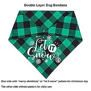 ADOGGYGO 2 Pack Dog Bandana Christmas Classic Buffalo Plaid Dog Scarf Triangle Bibs Kerchief Merry Christmas Pet Bandana for Dogs Pets (Merry Christmas&let it Snow)