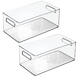 mDesign Deep Plastic Storage Organizer Container Bin, Game and Comic Organization for Cabinet, Cupboard, Playroom, Shelves, Closet - Holds Video Games, Tablets, DVDs, Ligne Collection, 2 Pack, Clear