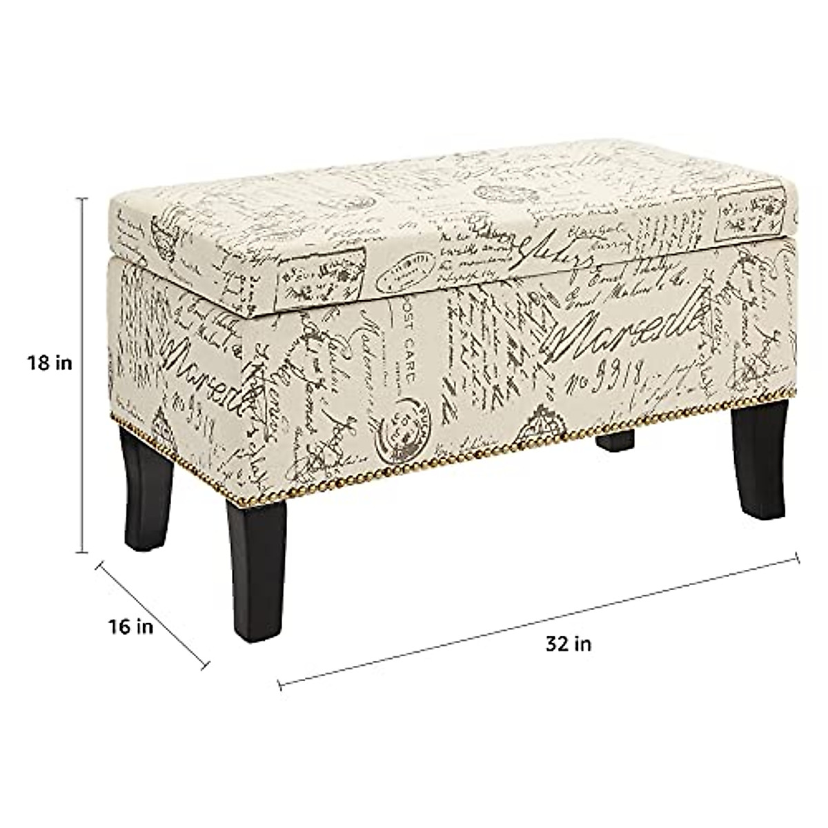 FIRST HILL FHW Dream Lift-Top Storage Ottoman Bench with Fabric Upholstery,Brown Script