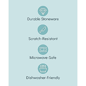 12 Piece Dinnerware Sets for 4 - Modern Style Stoneware Dinnerware Set - Scratch Resistant, Dishwasher Safe Plates and Bowls Sets Ceramic, Dish Set, Bowl and Plate Set - Black and Petrol Blue…