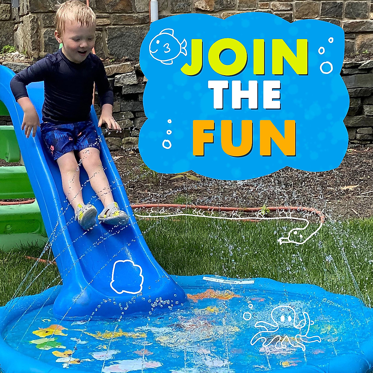 SplashEZ 3-in-1 Splash Pad, Sprinkler for Kids & Baby Pool for Learning – Toddler Sprinkler Pool, 60’’ Outside Water Toys – “from A to Z” Outdoor Play Mat for Babies & Toddlers