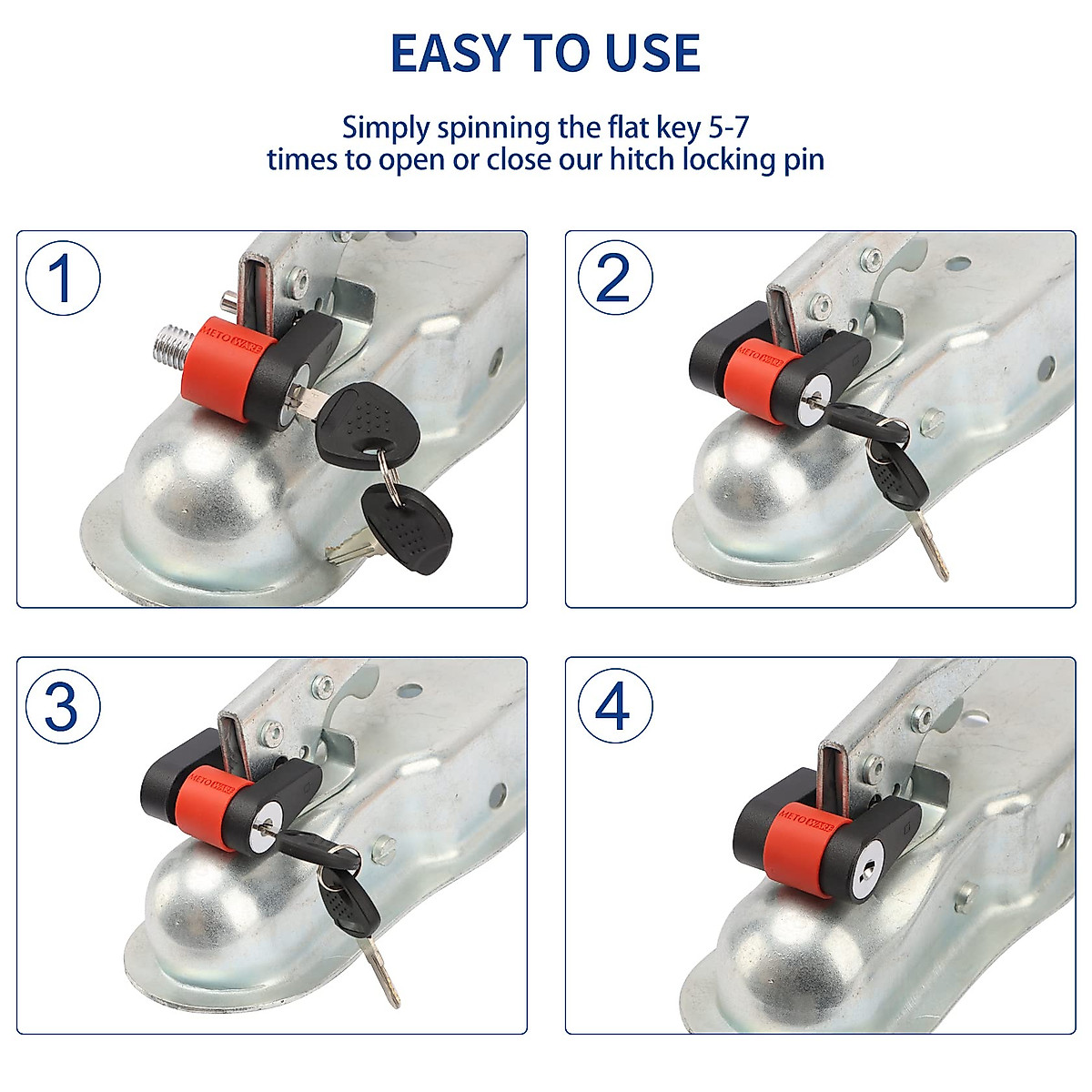 Keyed Alike Trailer Receiver Lock& Coupler Lock Kit, 1/2" and 5/8" Dia Dual Bent Pin Hitch Lock, 1/4” Dia 3/4” Inch Span Coupler Lock,Universal Tow Ball Lock Fits 1-7/8",2' 2-5/16" Coupler Yellow