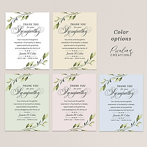 Greenery personalized sympathy thank you notes, Funeral thank you cards with envelopes.