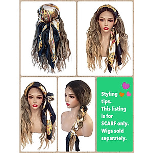 JOE GREEN CO Large Silk Like Satin Scarf Neck Head Wrap 35 Inch Square (01 Black Saddle Chain)