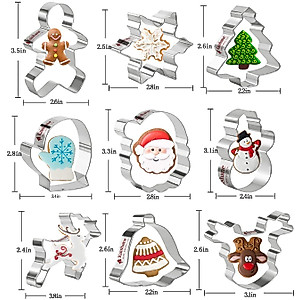 KAISHANE Christmas Cookie Cutters Set of 9 - Star Tree Angel Bell Stocking & More Shapes Stainless Steel