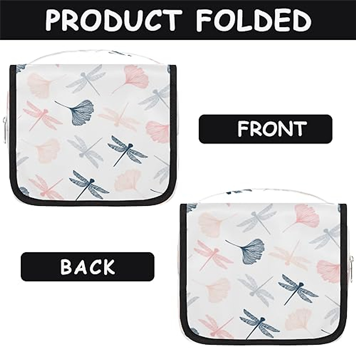 POFATO Dragonflies Ginkgo Leaves Travel Toiletry Bag Cosmetic Makeup Bag for Women Men Hanging Hook Wash Toiletries Portable Toiletry Bags Organizer