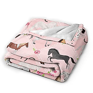 Horse Blanket for Girl Horse Gift for Girls Women Cute Horses Flowers Fleece Flannel Throw Blankets Soft Lightweight Plush Pink Blanket for Horse Lovers Decor Bed Sofa 50"x40"