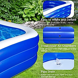 Inflatable Pool Kiddie Pool, 102" x 67" x 21" Family Swim Center Rectangular Swimming Pools for Kids, Adults, Babies, Toddlers, Outdoor, Backyard, Garden, Summer Pool Party