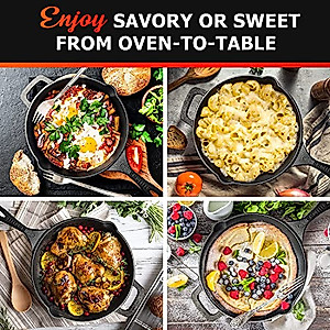 Mueller Pre-Seasoned Heavy-Duty Healthy Cast Iron Skillet 10-inch, Cast Iron Pan, Dual Handles & Dual Pouring Lips, Safe across All Cooktops, Oven, BBQ, or Campfire