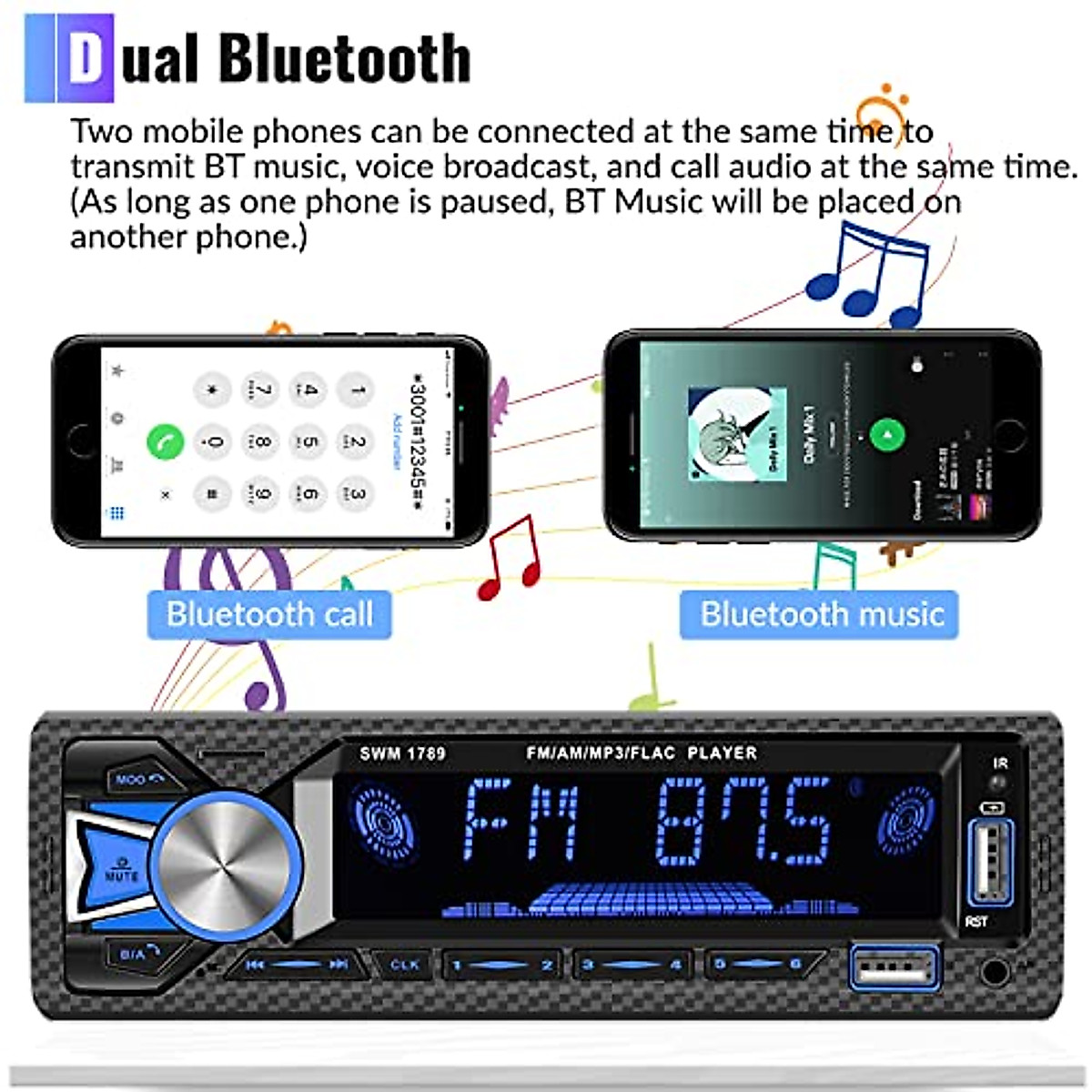 Single Din Car Stereo Receiver Support Bluetooth Hands Free Calling & Music Streaming with LCD Screen AM/FM Radio Receiver TF/AUX/USB Playback & Charging Remote Assist Control MP3 Player Head Unit